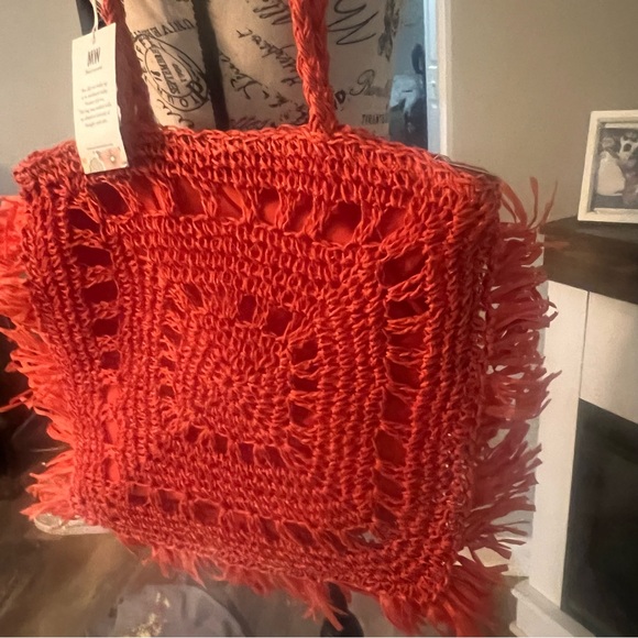 Mw | Bags | Mw Vibrant Orange Paper Straw Purse Tote | Poshmark
